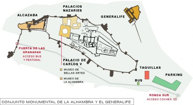 PLAN, STRASSENKARTE SKIZZEN ALHAMBRA GENERALIFE UND GRANADA ANDALUSIEN ...