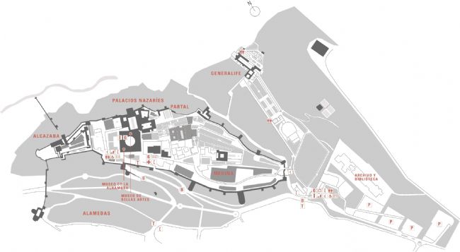 PLAN, STRASSENKARTE SKIZZEN ALHAMBRA GENERALIFE UND GRANADA ANDALUSIEN ...
